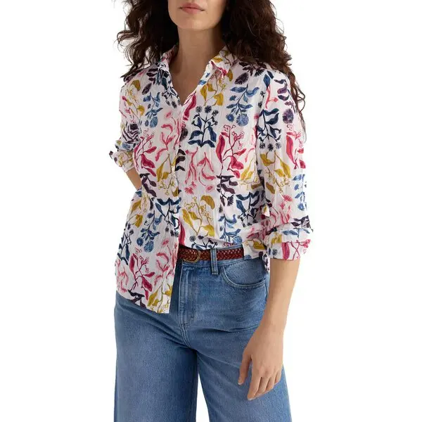 SEASALT CORNWALL Larissa Floral Crinkled Organic Cotton Button-up Shirt - Inky Botanical Chalk