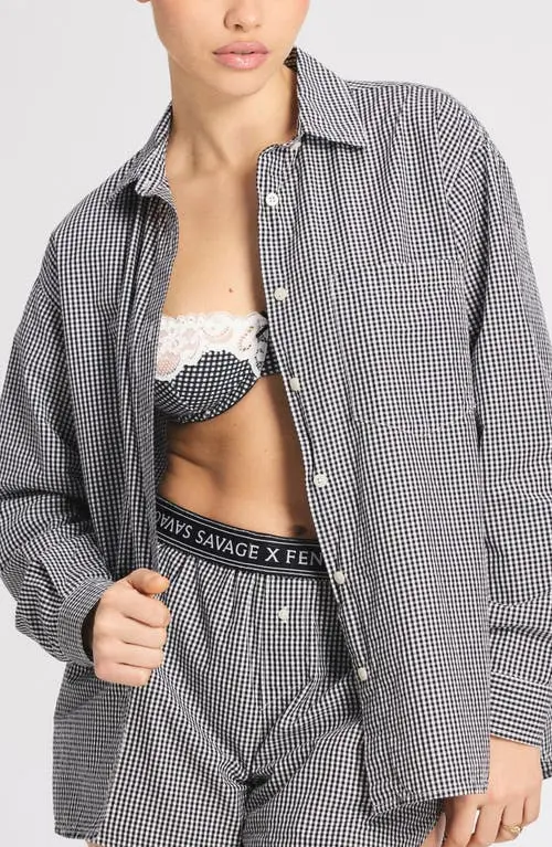 SAVAGE X FENTY Kickback Casuals Pajama Button-up Shirt - Black Caviar Check Effect