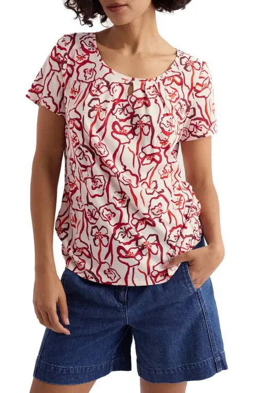 SEASALT CORNWALL Appletree Floral Keyhole T-shirt - Poppy Stems Chalk