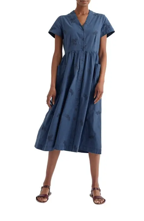 SEASALT CORNWALL Fowen Embroidered Organic Cotton Shirtdress - Pressed Herbs Light Wash Dusk