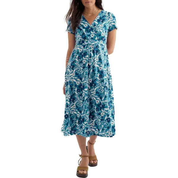 SEASALT CORNWALL Chapelle Floral Organic Cotton Jersey Midi Dress - Winding Meadow Sailboats