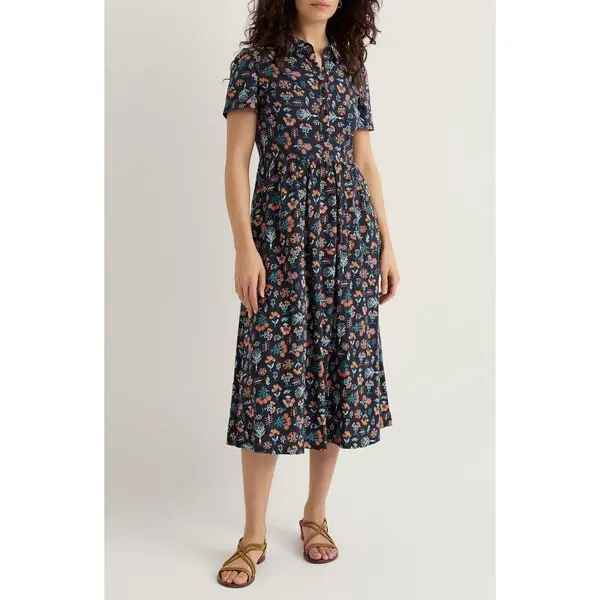 SEASALT CORNWALL Mainland Floral Print Midi Shirtdress - Apothecary Plants Inkwell
