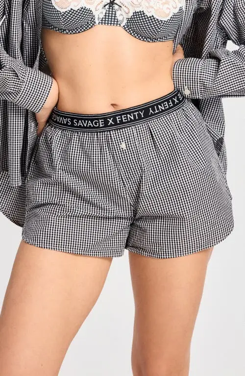 SAVAGE X FENTY Kickback Casuals Pajama Boxers - Black Caviar Check Effect