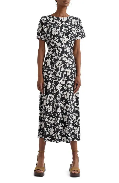 SEASALT CORNWALL Mirva Floral Stretch Organic Cotton Jersey Midi Dress - Mallow Vine Inkwell