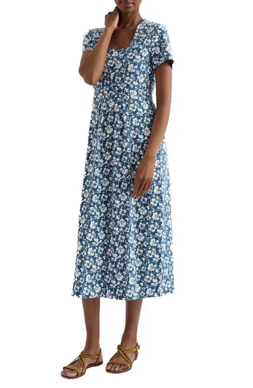 SEASALT CORNWALL Seed Packet Floral Stretch Organic Cotton Midi Dress - Mallow Vine Dusk