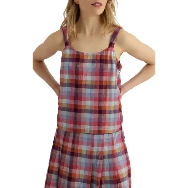 SEASALT CORNWALL Hare's Tail Check Organic Cotton Tank - Kammdro Multi
