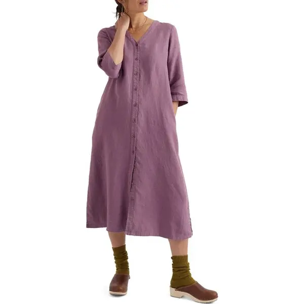 SEASALT CORNWALL Word Posey Linen Button-up Dress - Verbena