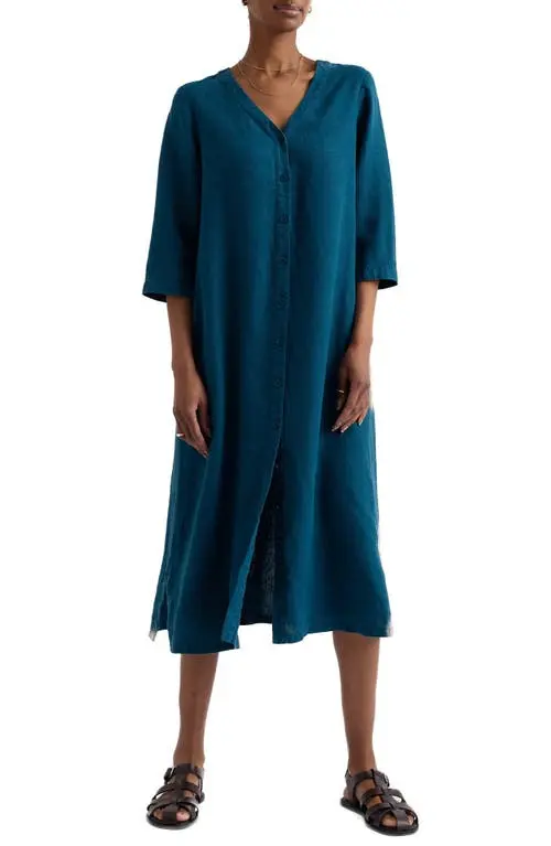 SEASALT CORNWALL Word Posey Linen Button-up Dress - Ocean Drift