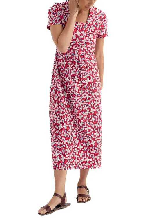 SEASALT CORNWALL Seed Packet Floral Stretch Organic Cotton Midi Dress - Posy Press Boat Red