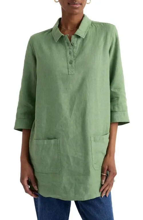 SEASALT CORNWALL Artist's Journey Collared Linen Tunic - Foliage