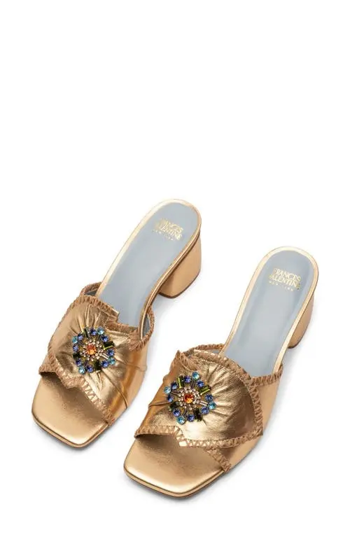 FRANCES VALENTINE Isa Metallic Block Heel Slide Sandal