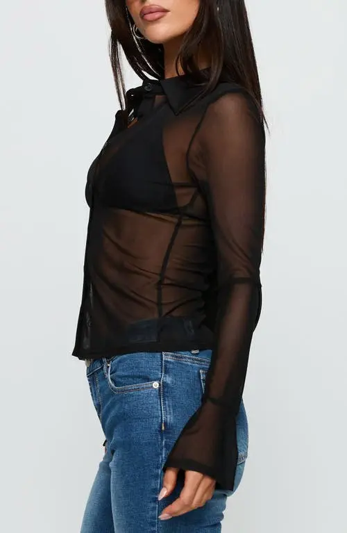 Princess Polly Sheer Long Sleeve Shirt With Pointed Collar