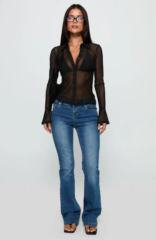 Princess Polly Sheer Long Sleeve Shirt With Pointed Collar