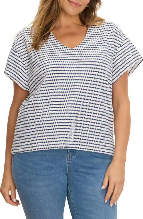 NIC+ZOE Diamond Stripe Top With V-neck And Cap Sleeves - Indigo Multi