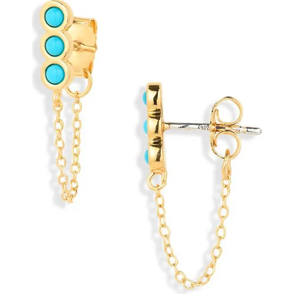 Madewell Demi-fine Bezel Set Turquoise Chain Stud Earrings - Turquoise Multi