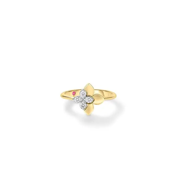 Roberto Coin 18k Yellow And White Love In Verona Diamond Flower Ring - Tt