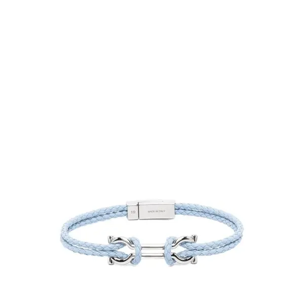 FERRAGAMO Gancini Braided Leather Bracelet - Blue