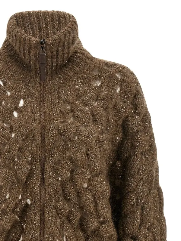 Brunello Cucinelli Dazzling Waves Mohair Blend Cardigan - Brown