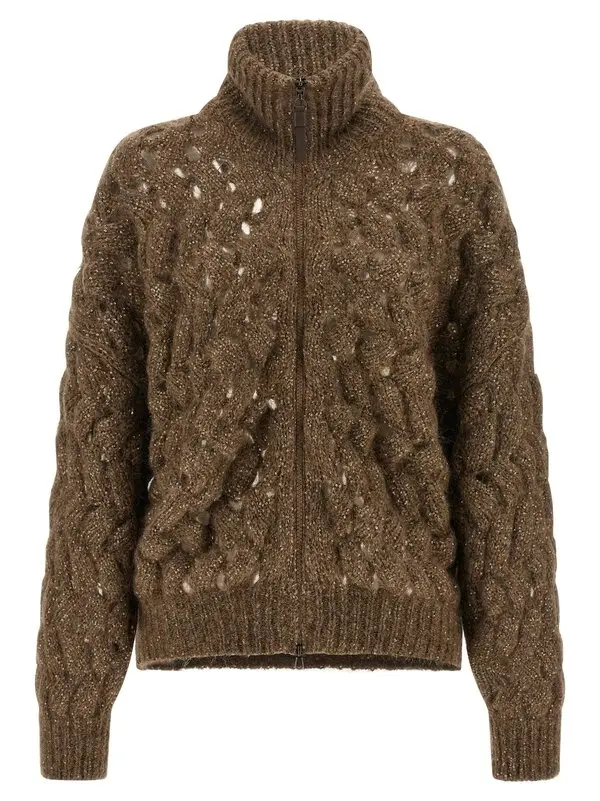 Brunello Cucinelli Dazzling Waves Mohair Blend Cardigan - Brown