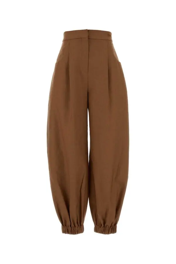 Fendi Brick Linen Blend Wide-leg Pant - Red