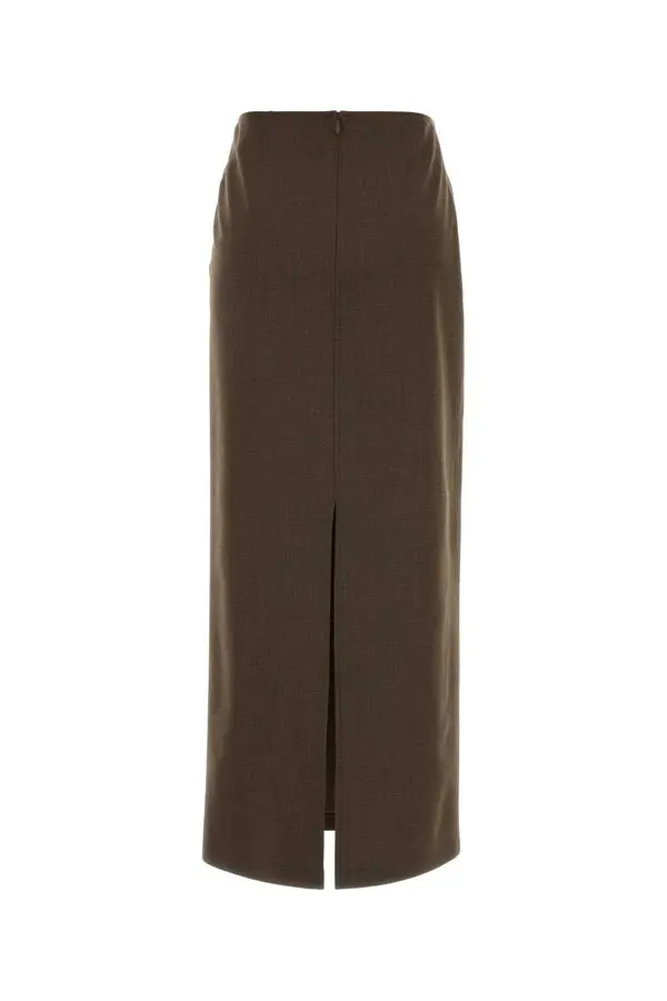 JIL SANDER Stretch Wool Blend Skirt - Brown