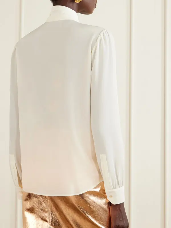 Saint Laurent Tie-detailed Silk Crepe De Chine Blouse