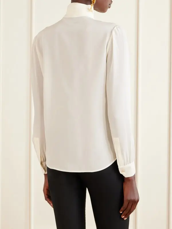 Saint Laurent Tie-detailed Silk Crepe De Chine Blouse - Neutrals