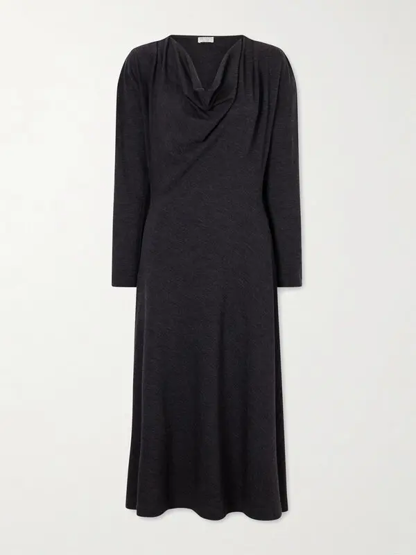 Brunello Cucinelli Draped Wool-blend Jersey Dress - Gray