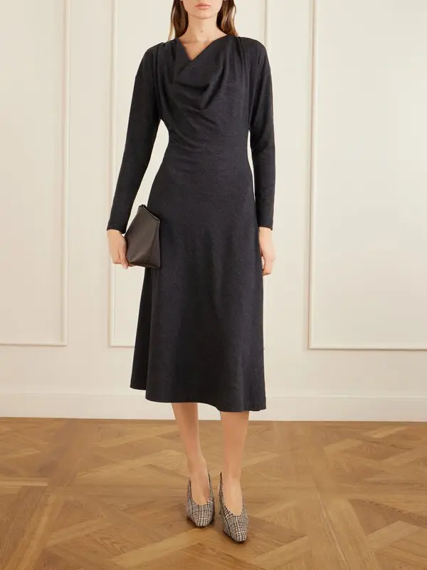 Brunello Cucinelli Draped Wool-blend Jersey Dress - Gray