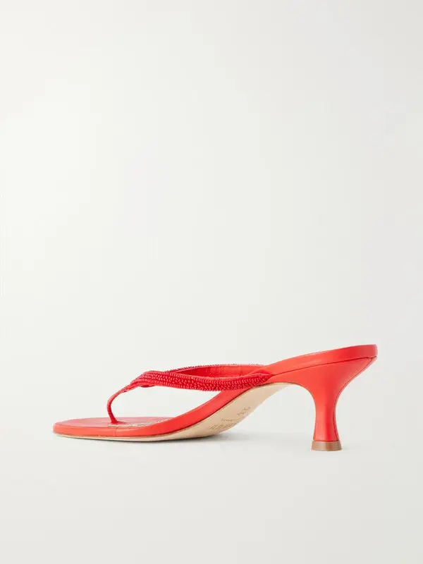 Staud Freja Embellished Leather Thong Sandals - Red