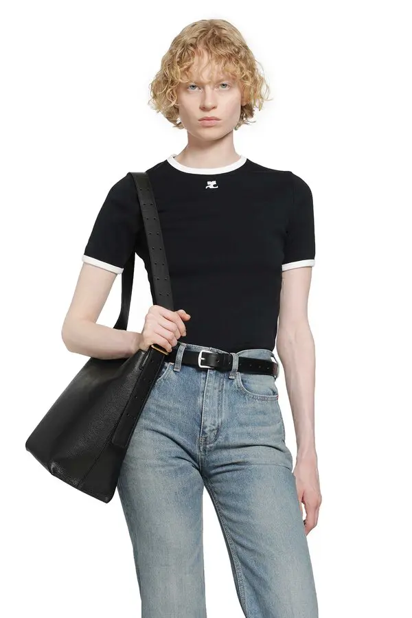 COURREGES Signature Contrast T-shirt - Black