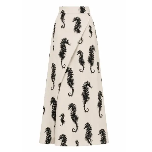 JULIA ALLERT Light Seahorse Print Wrap Maxi Skirt - Beige