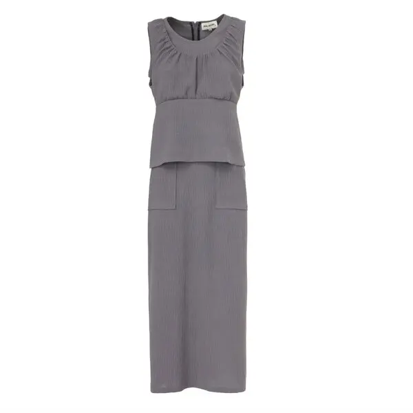 JULIA ALLERT Summer Crinkled Sleeveless Top & Long Skirt Two-piece Set - Grey