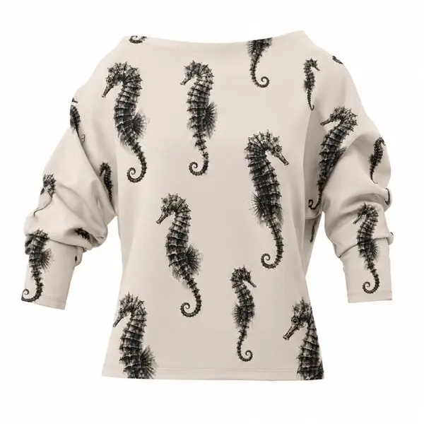 JULIA ALLERT Neutrals Boat Neck Draped Blouse Light Seahorse Print - Beige