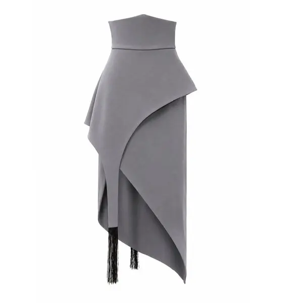 JULIA ALLERT Asymmetric Draped Fringe Skirt - Grey