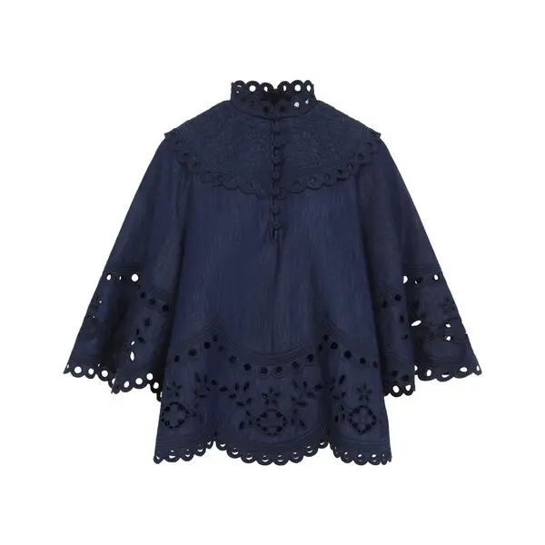 Zimmermann Mahon Broderie Denim Top - Blue