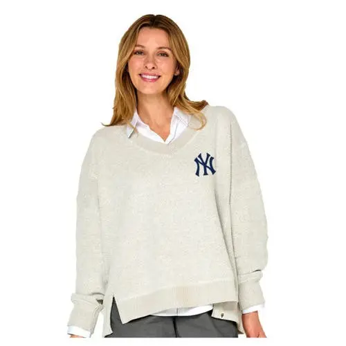 SOFT AS A GRAPE New York Yankees Popcorn V-neck Sweater By - Beige
