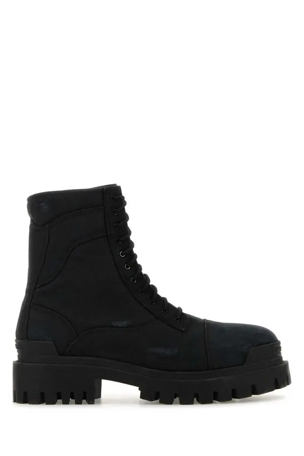 Balenciaga Canvas Combat Ankle Boots - Black