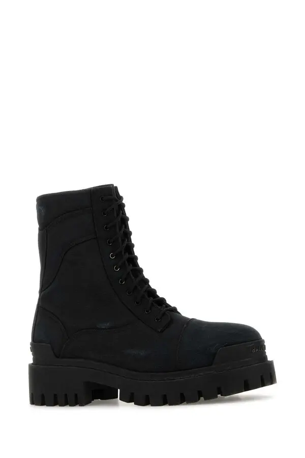 Balenciaga Canvas Combat Ankle Boots - Black
