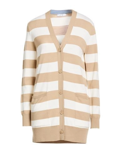 Max Mara Virgin Wool Cardigan With Velvet Trims - Beige