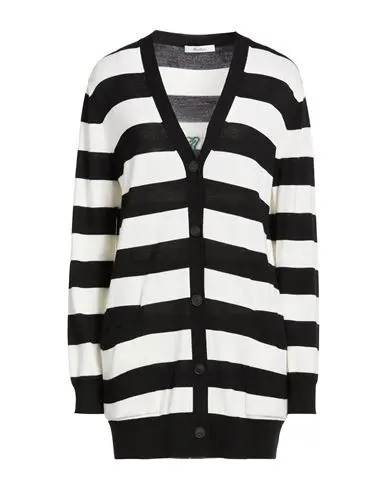 Max Mara Virgin Wool Cardigan With Velvet Trims - Black