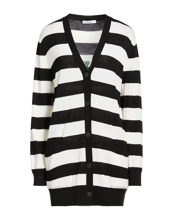 Max Mara Virgin Wool Cardigan With Velvet Trims - Black