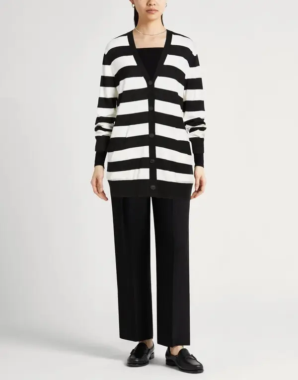 Max Mara Virgin Wool Cardigan With Velvet Trims - Black