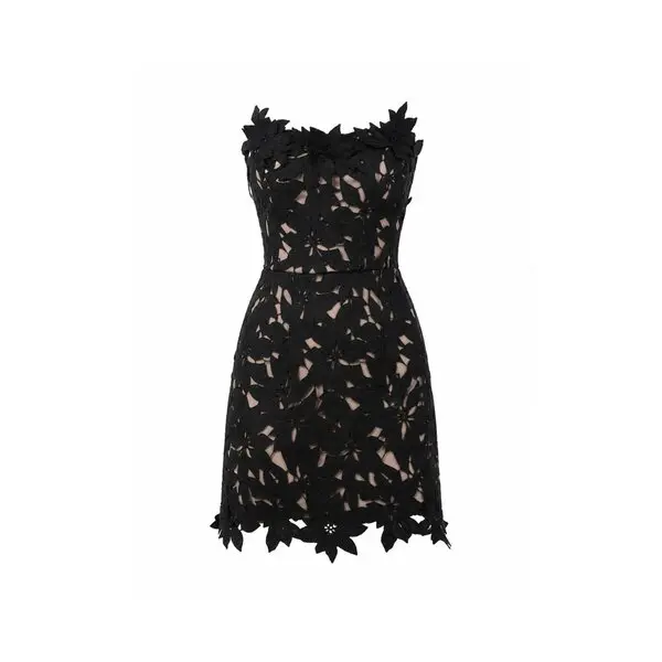 CURATED ROW Edena Floral Lace Mini Dress - Black