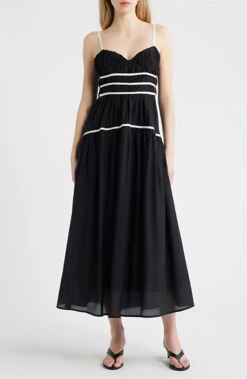 Moon River Shirred Tiered Midi Sundress - Black