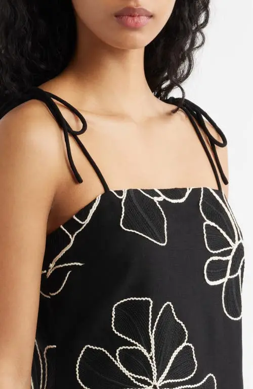 Moon River Floral Embroidered Tie Strap Minidress