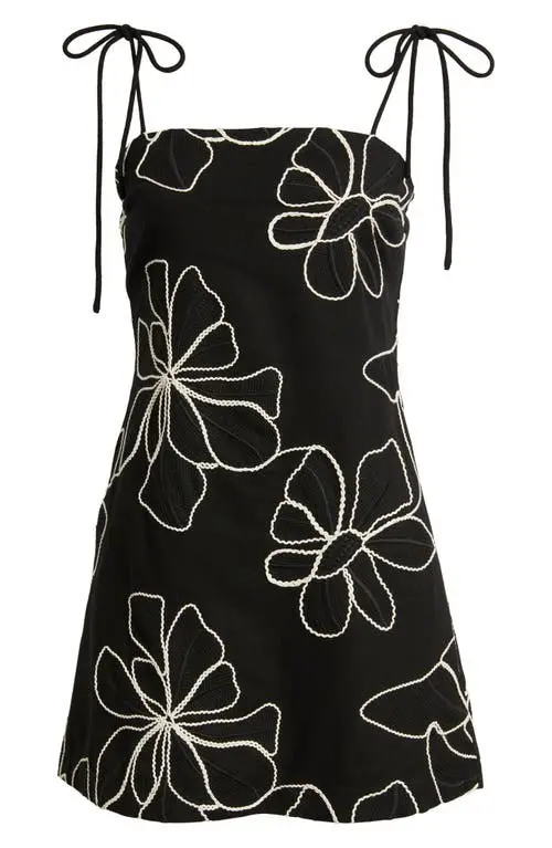Moon River Floral Embroidered Tie Strap Minidress