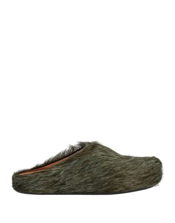 Marni Leather And Calf Hair Clogs - Green