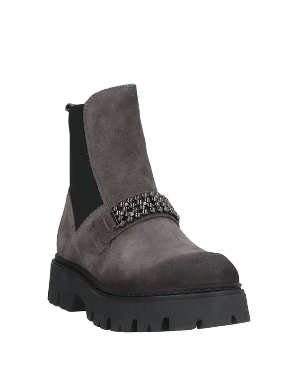 CAFÈNOIR Leather Ankle Boots With Studded Detail - Grey