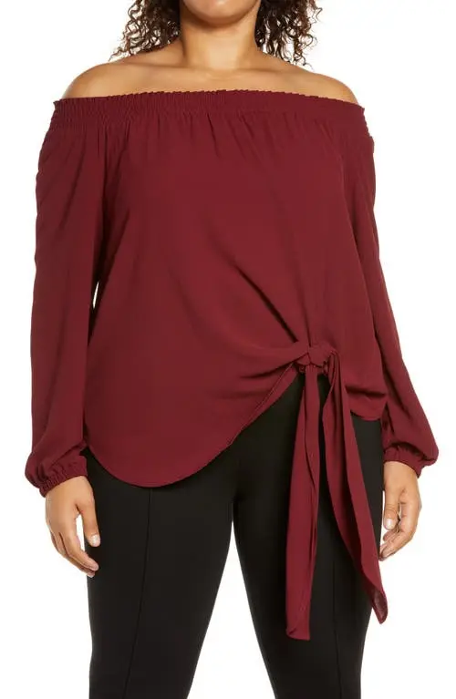 Michael Kors Tie Front Off The Shoulder Crepe Blouse - Cranberry